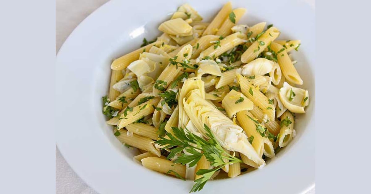 Gremolata pasta with artichoke hearts