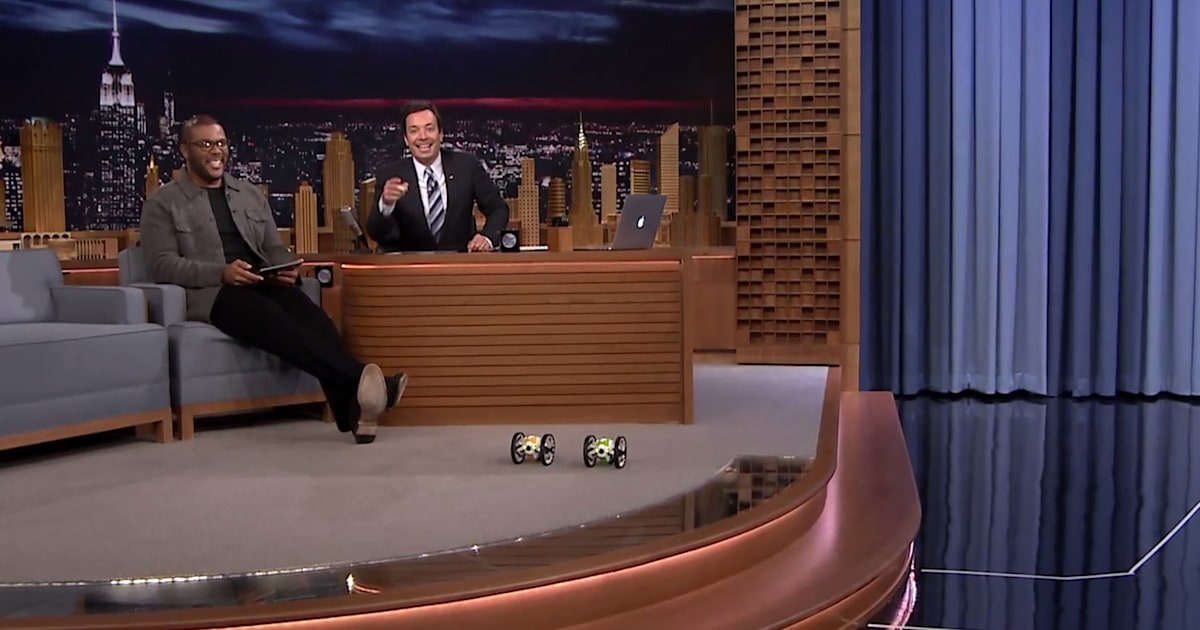 Jimmy Fallon and Tyler Perry face off in drone race