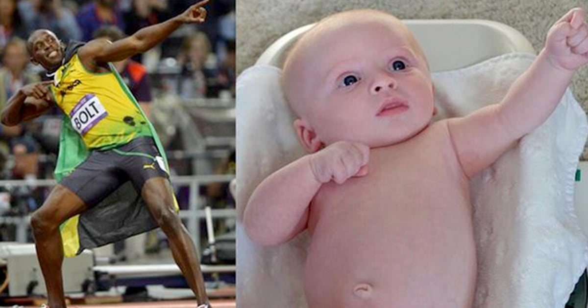 Usain Bolt inspires babies to strike an adorable pose