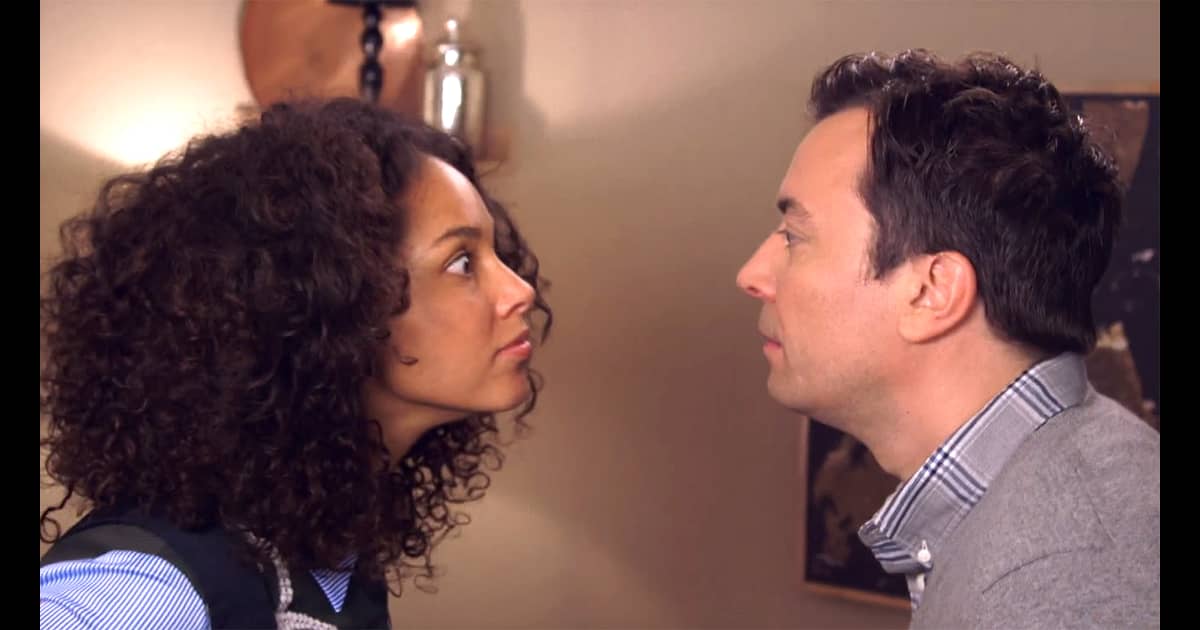 Jimmy Fallon and Alicia Keys compete in the ultimate staring contest